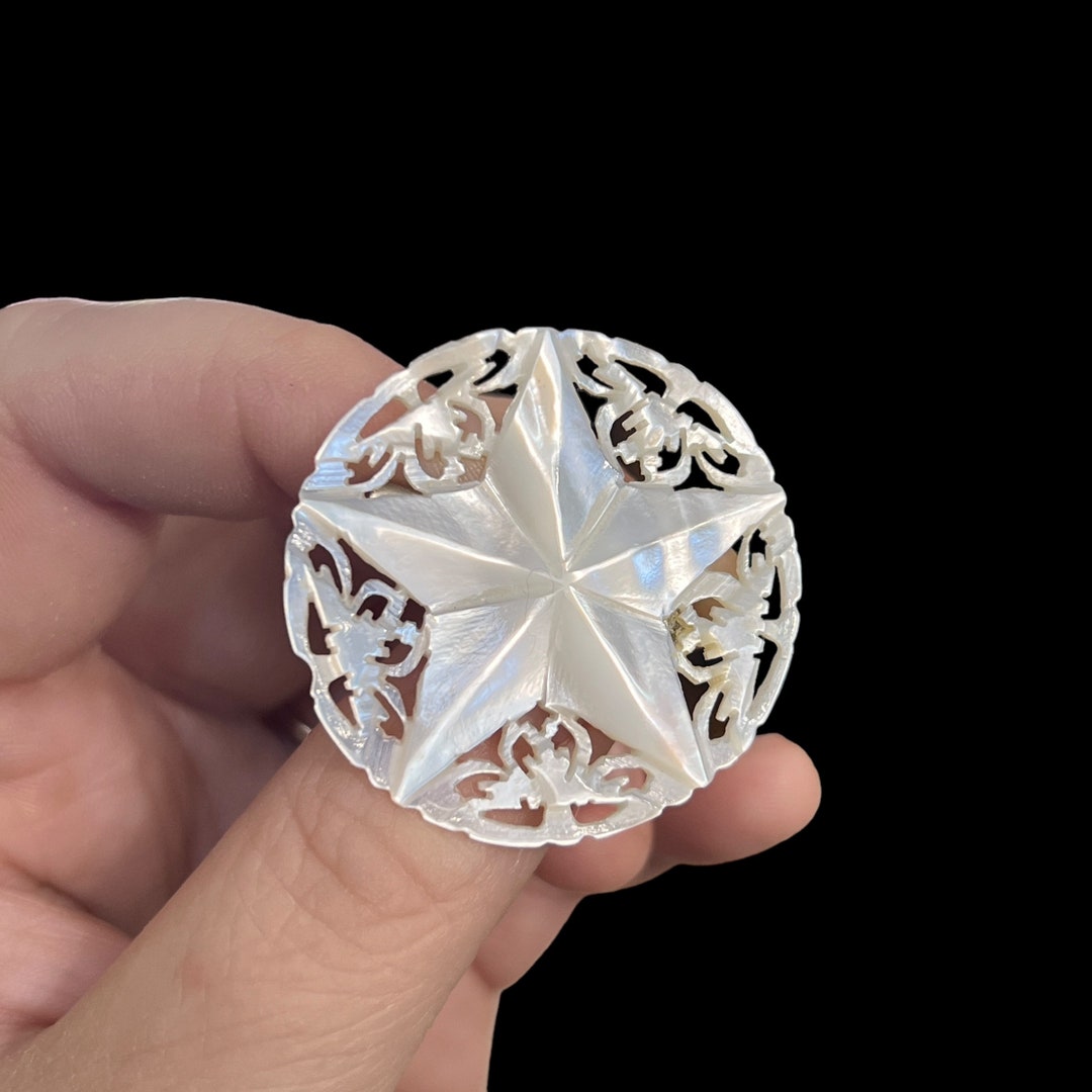 Vintage Mother of Pearl Star Brooch. Carved Shell Brooch. Made in ...