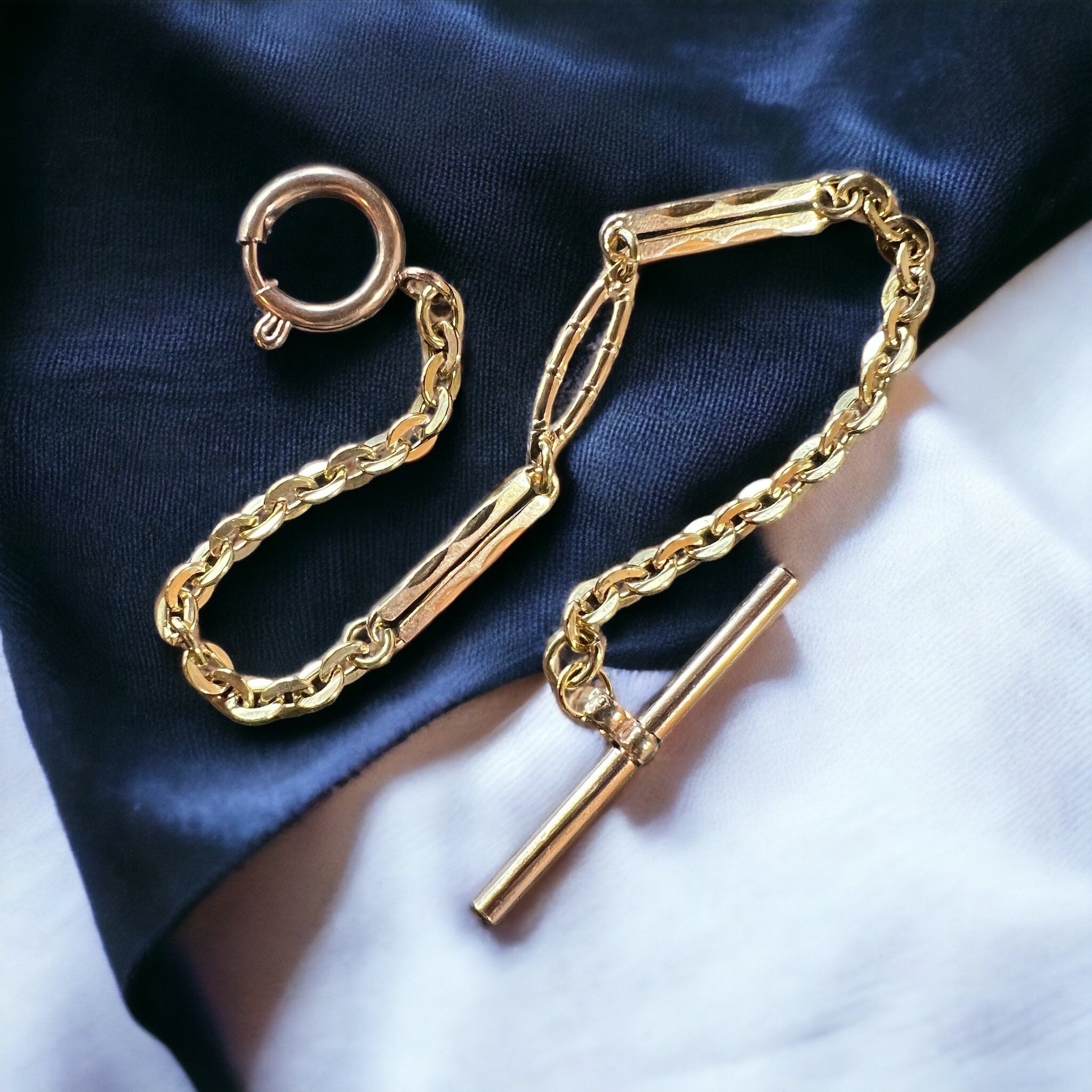 Art Deco Albert Watch Chain With T-bar. Antique Gold Watch - Etsy