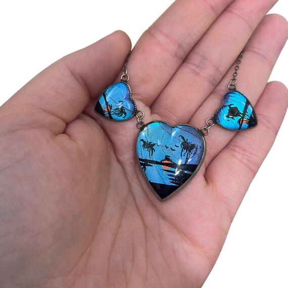 1940’s Morpho Butterfly Wing Heart Necklace on Sterli… - Gem
