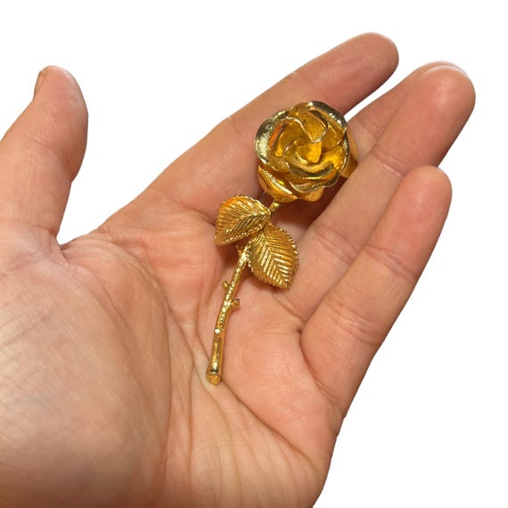 1960’s 3D Gold Rose Brooches - Cottagecore Rose Brooc… - Gem