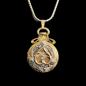 Pocket Watch Style Locket on Chain - Large Watch Shaped Locket - Large ...