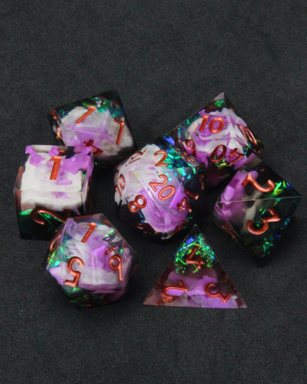 Purple Black Dice Set | Sharp Edge Polyhedral RPG Dnd Pathfinder D6 D20 ...