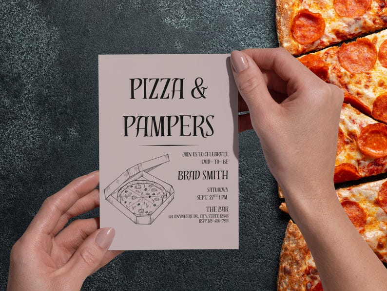 Pizza & Pampers Diaper Party Invite Template - Etsy
