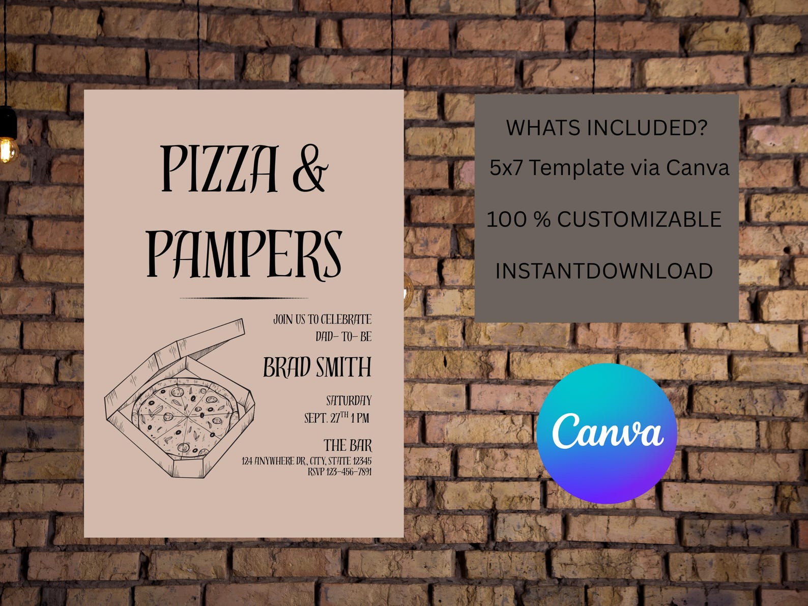 Pizza & Pampers Diaper Party Invite Template - Etsy