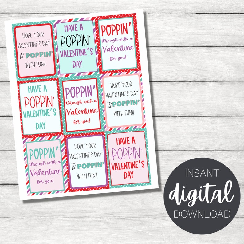Popcorn Valentine’s Day Printable Tag, Food Tags for Valentine’s Day ...
