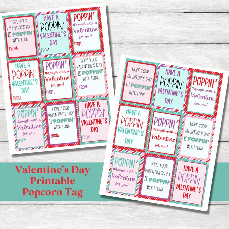 Popcorn Valentine’s Day Printable Tag, Food Tags for Valentine’s Day ...