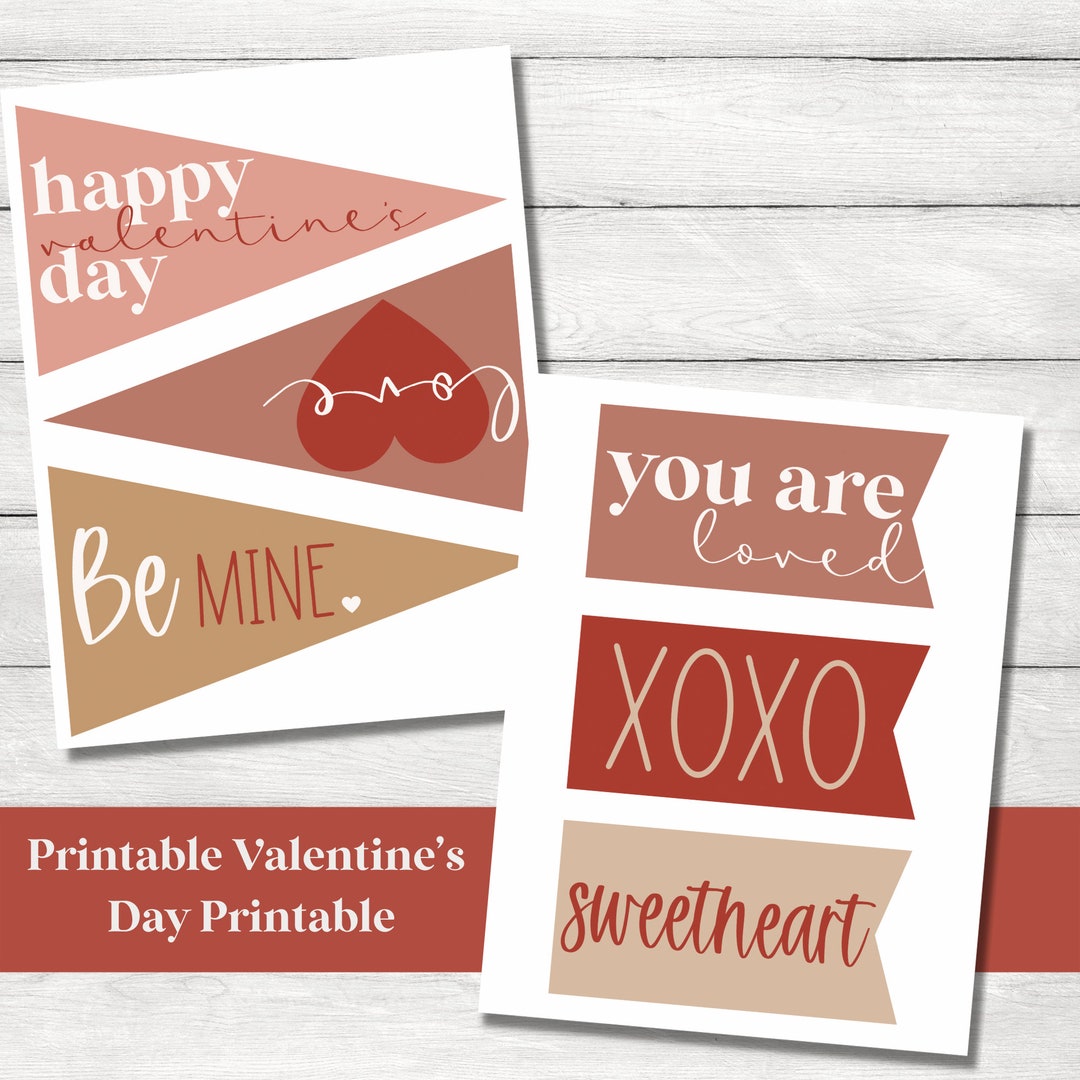 Printable Boho Valentine’s Day Pennant, Valentine’s Day Printable Flag ...