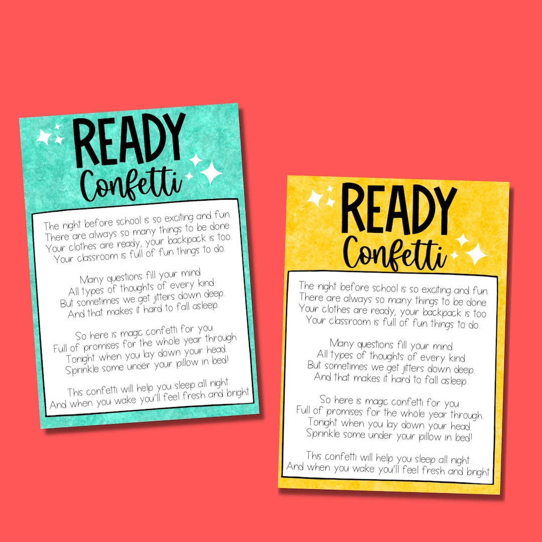 Back to School Ready Confetti Printable, First Day of School Poem ...