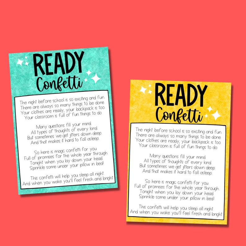 Back to School Ready Confetti Printable, First Day of School Poem ...