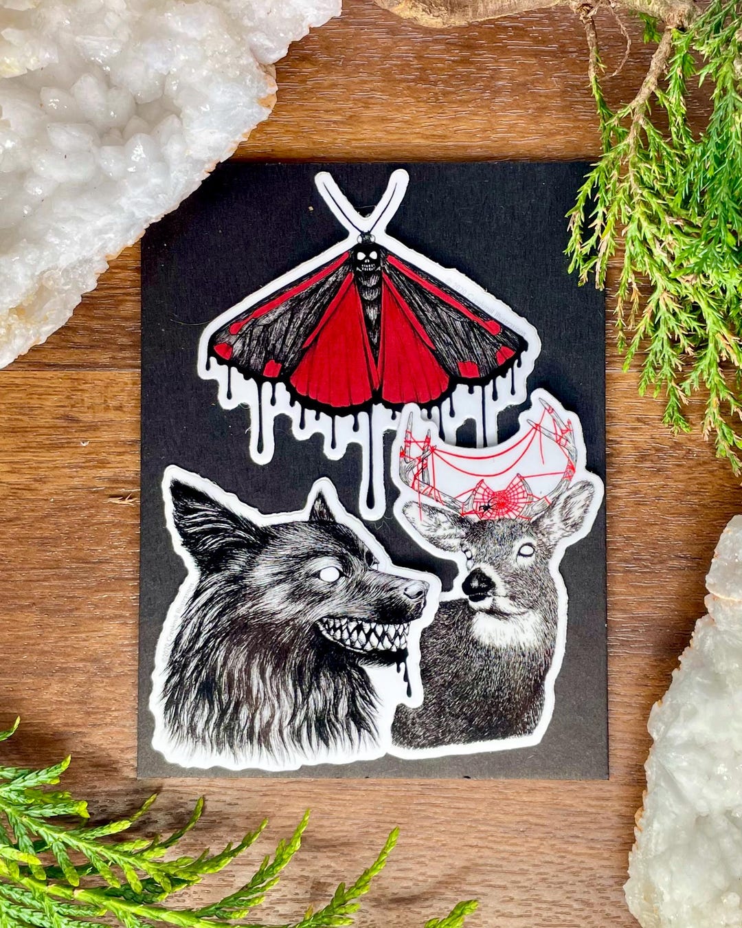 Dark Gothic Art Sticker Set – 3 Hand-drawn Stickers (drooling Wolf ...