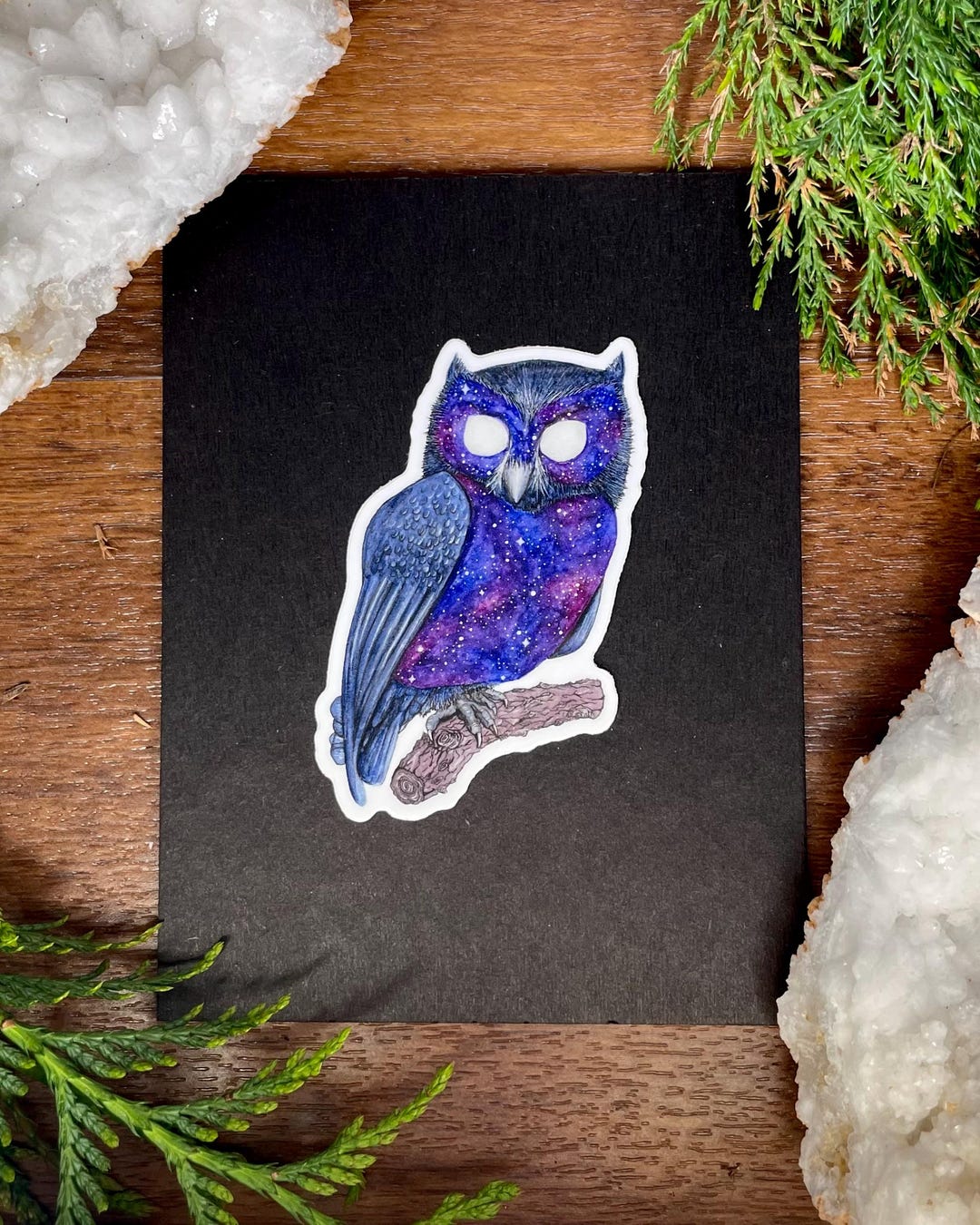 Galaxy Owl Sticker – Hand-drawn Ink & Watercolor Design From the ...