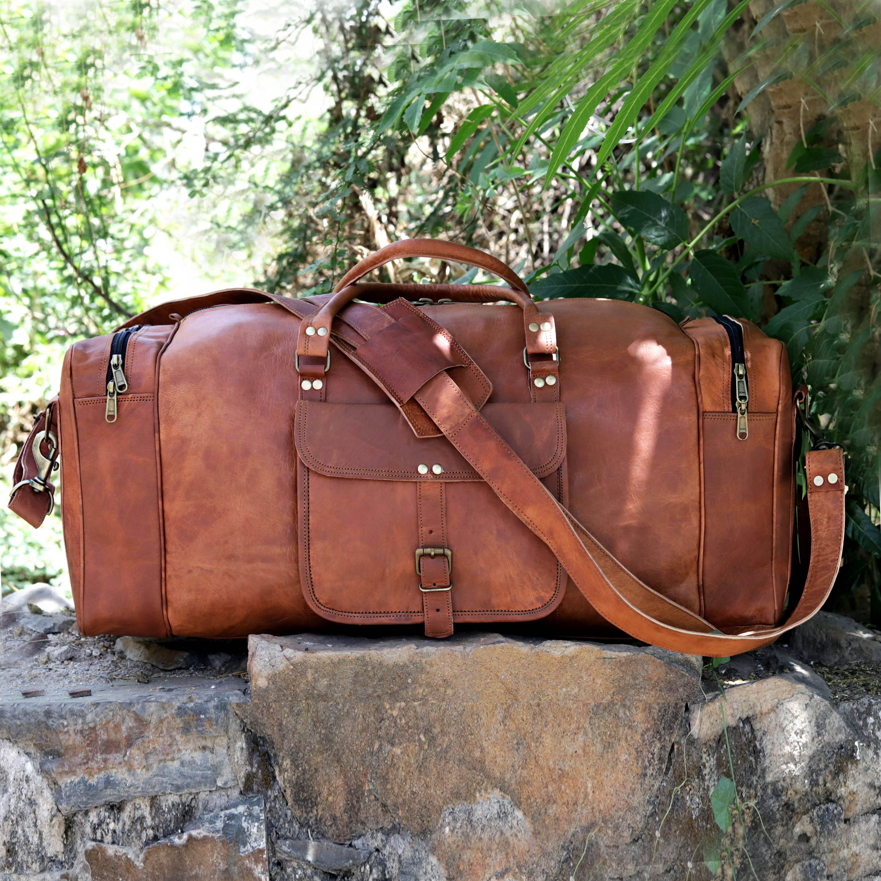 24 Inch Handmade Leather Duffel Bag, Leather Duffel Travel Bag ...