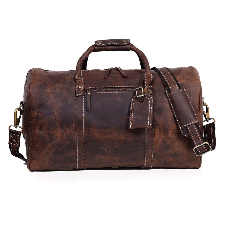Full Grain Leather Duffle Bag Monogrammed Genuine Leather Weekender Bag