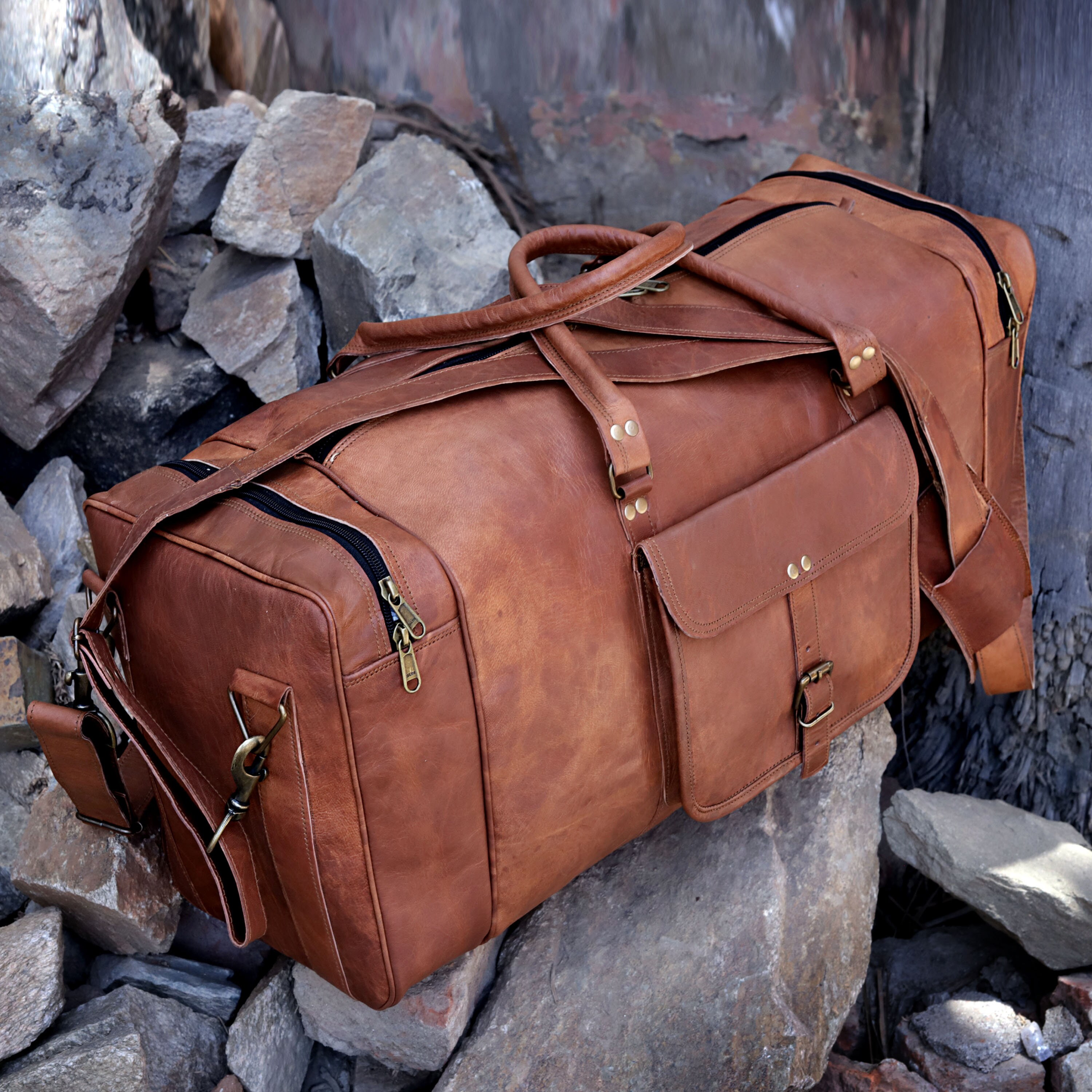 24 Inch Handmade Leather Duffel Bag Leather Duffel Travel Bag