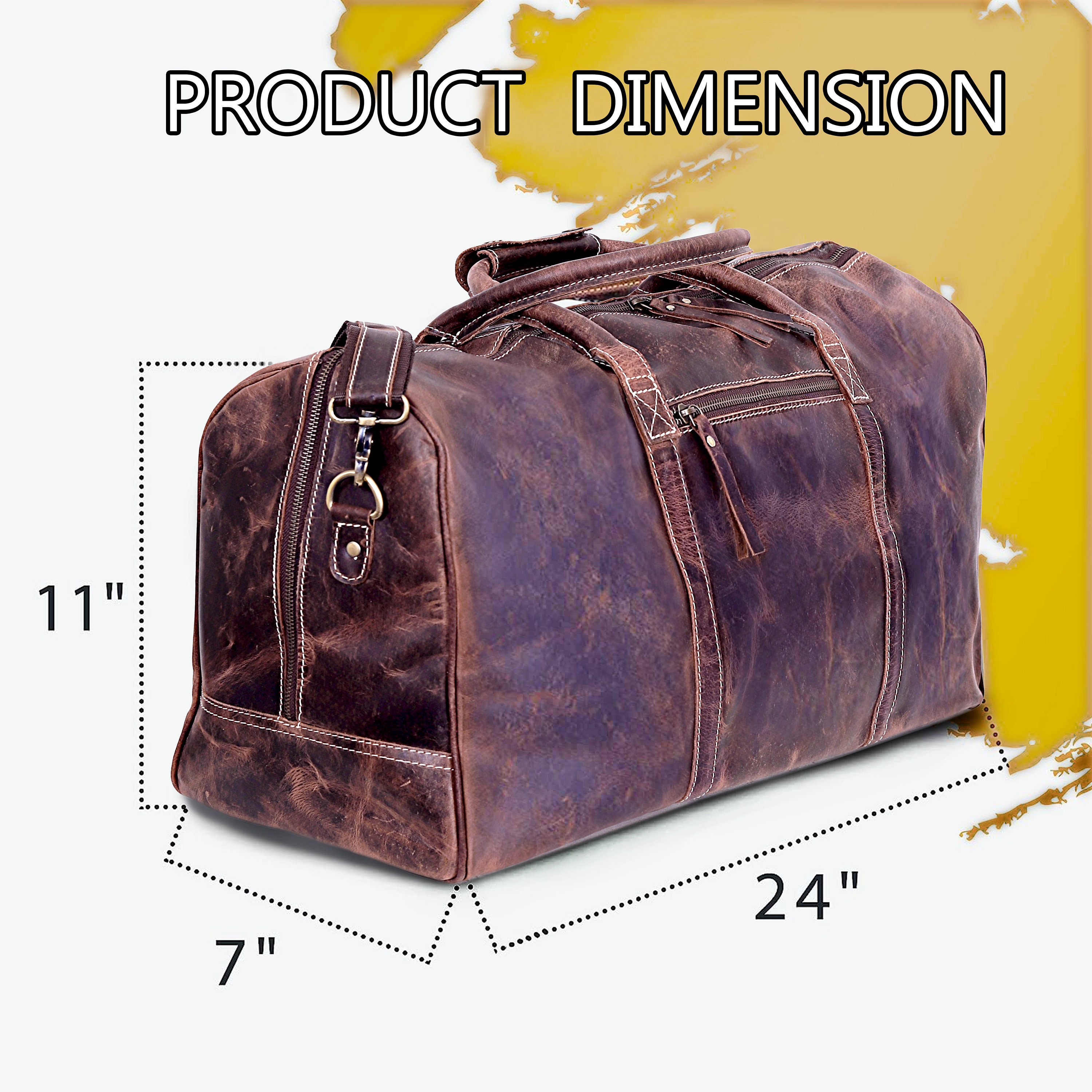 Full Grain Leather Duffle Bag Monogrammed Genuine Leather Weekender Bag