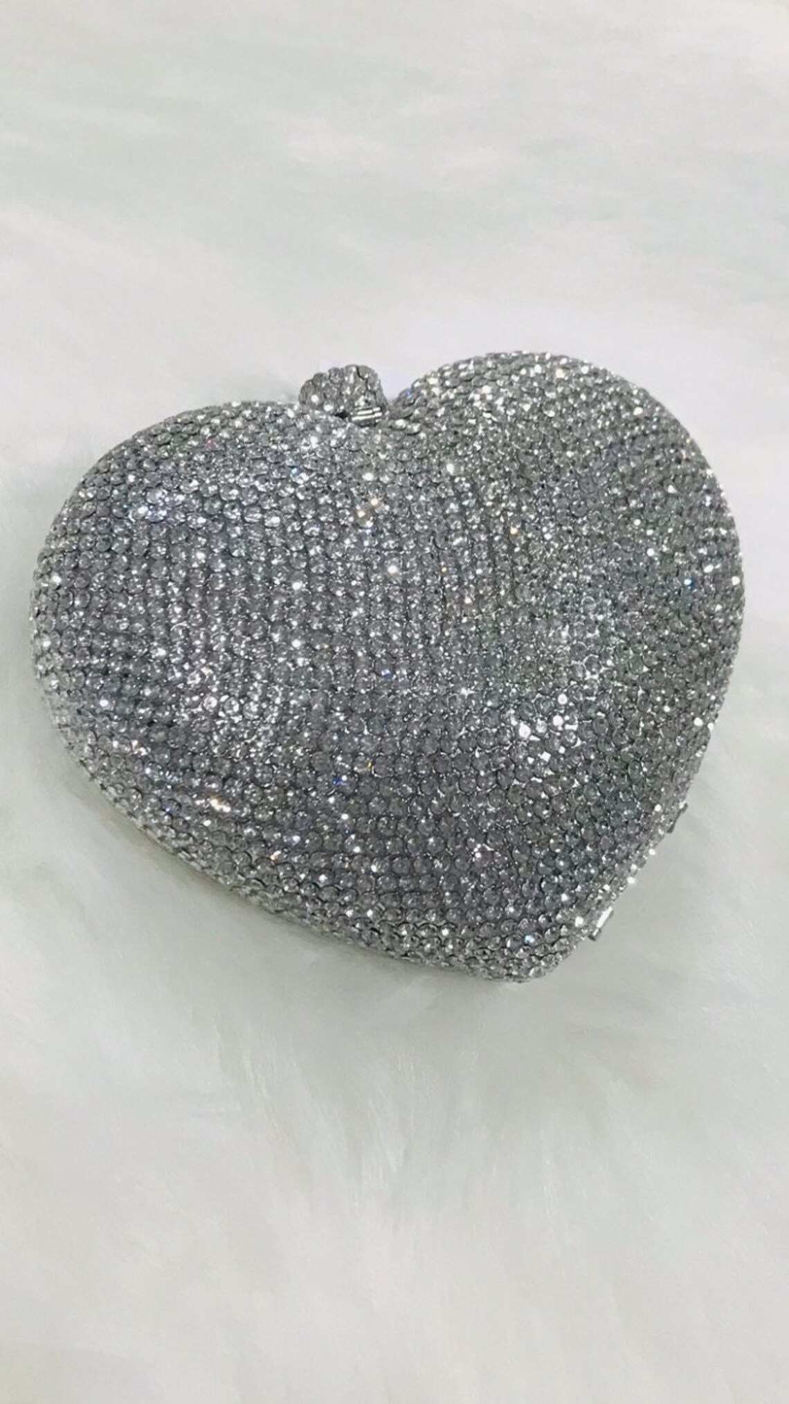 Heart Silver Luxury Evening Crystal Rhinestone Bridal Clutch Evening ...