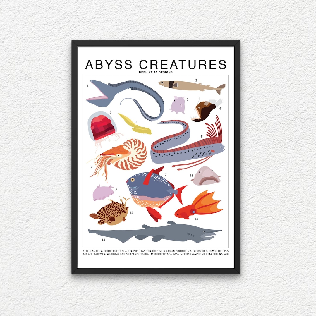 Abyss Creatures Species ID Chart Marine Biology Art Print - Etsy