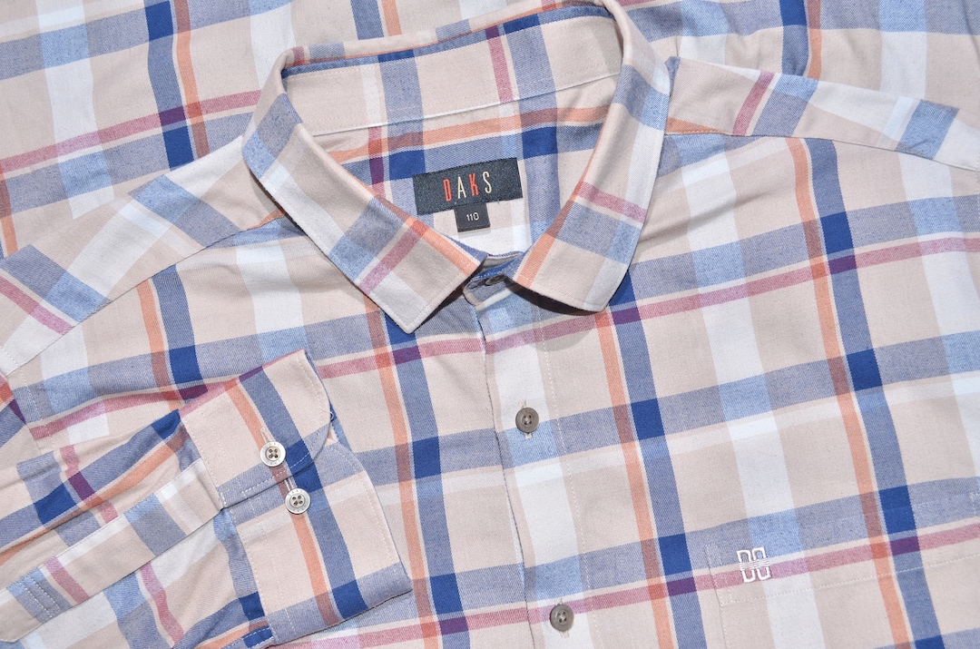 DAKS Men's Long Sleeve Shirt Beige Check Size 110 M/L - Etsy