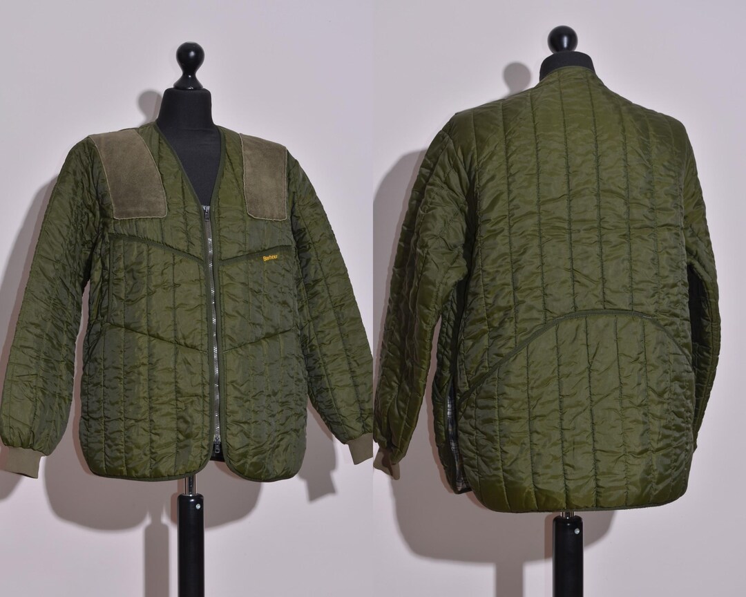 Vintage Barbour Shooting Jacket Mens Green Quilted Hunting Patches Size ...
