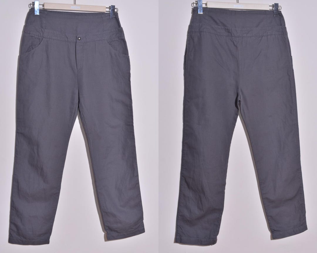 Sarah Pacini Made in Italy Pants Trousers Linen Blend Grey High Waist ...