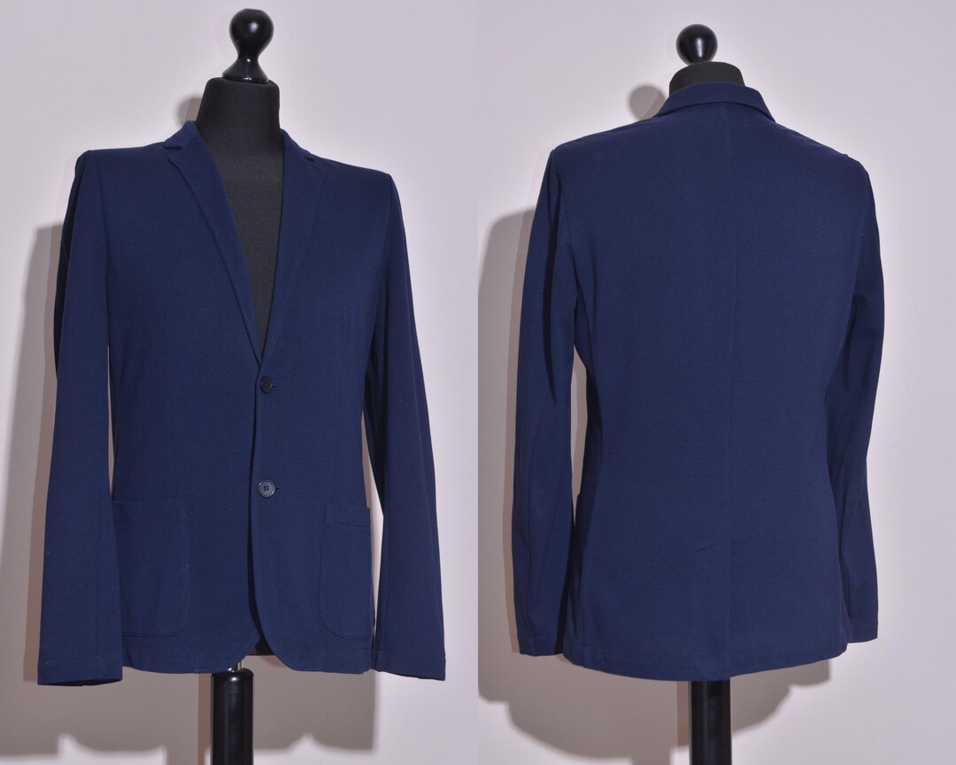 FALCONERI Men's Lightweight Blazer Jacket Cotton Navy Blue With Pockets ...