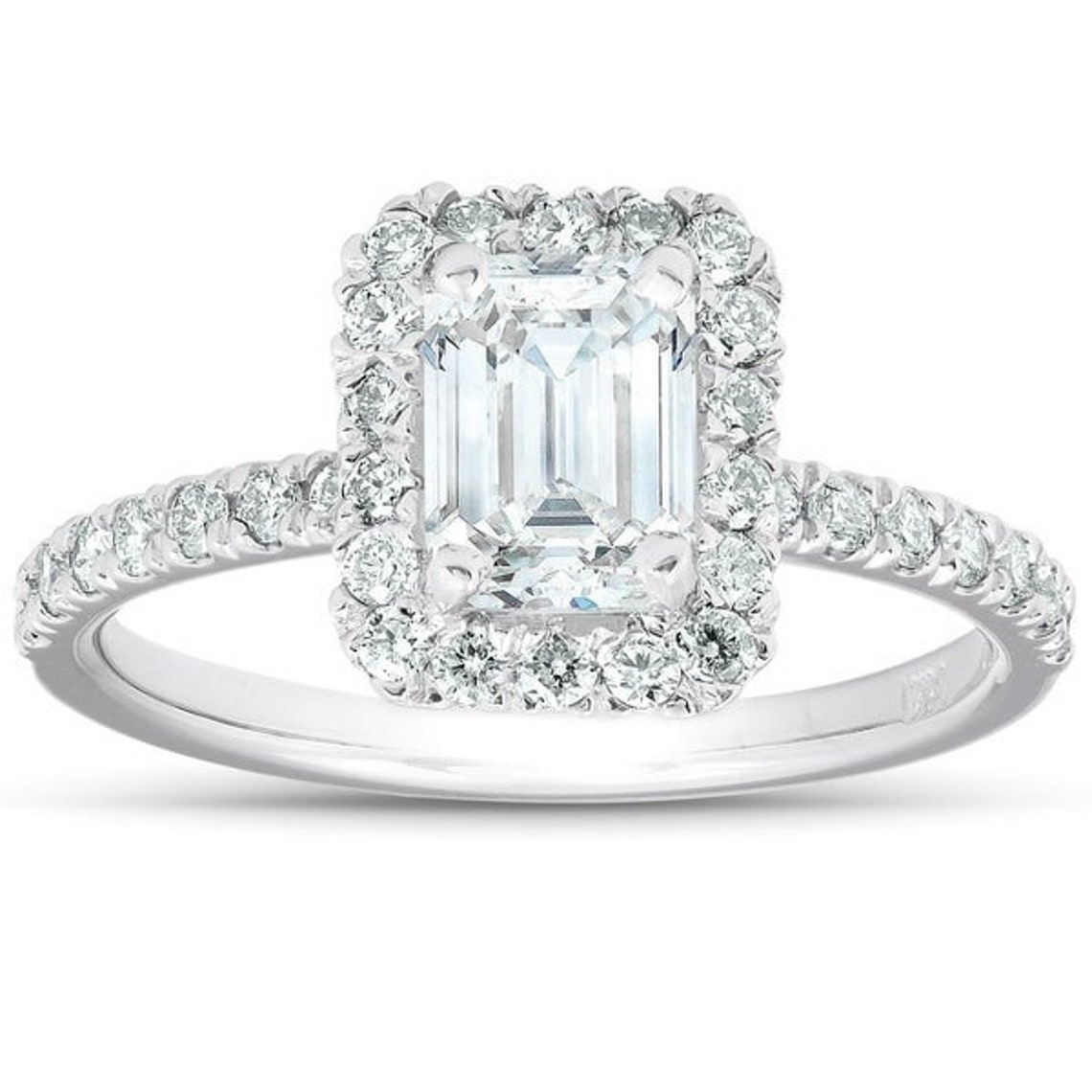 Emerald Halo Moissanite Ring Emerald Cut Engagement Ring Halo Etsy