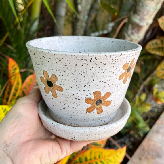 Ceramic Wildflower Planter White Speckled Flowerpot Handmade - Etsy