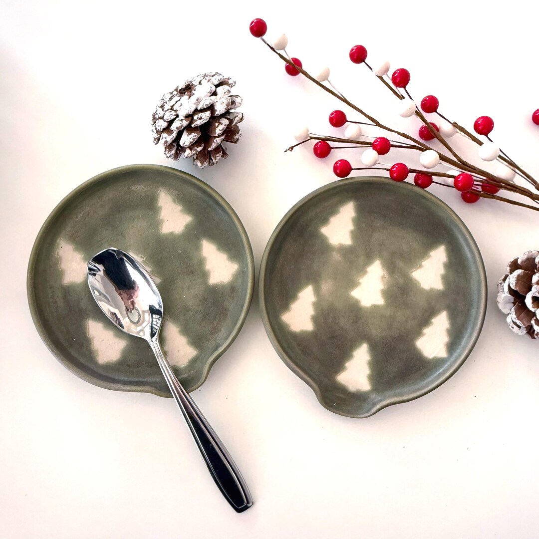 Rustic Green Pine Tree Spoon Rest: Winter Kitchen Decor - Etsy