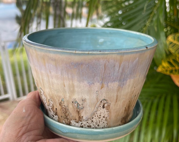 Handmade Coastal Planter, Ocean Inspired Plant Pot, Ceramic Flowerpot ...