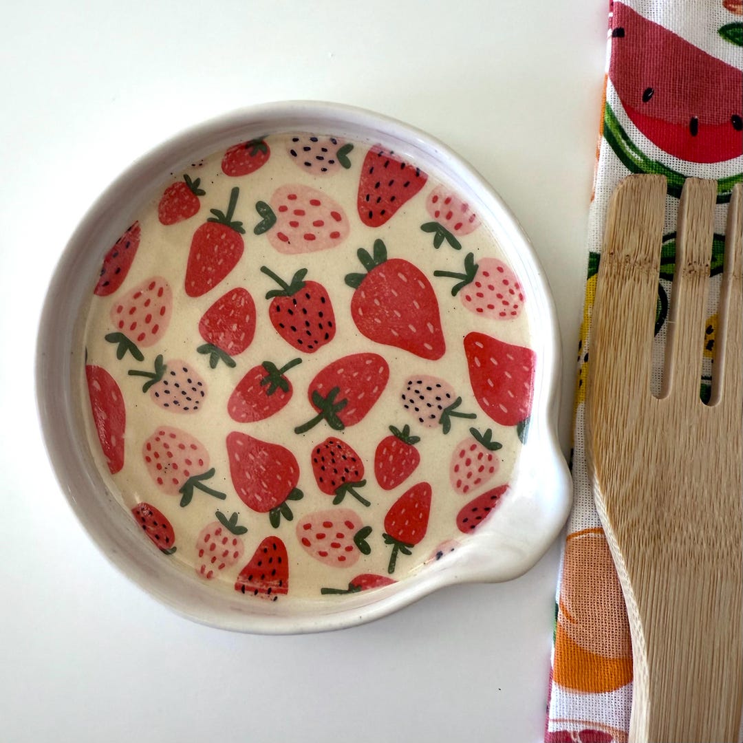 Strawberry Spoon Rest, Coffee Bar Rest, Ceramic Utensil Holder ...