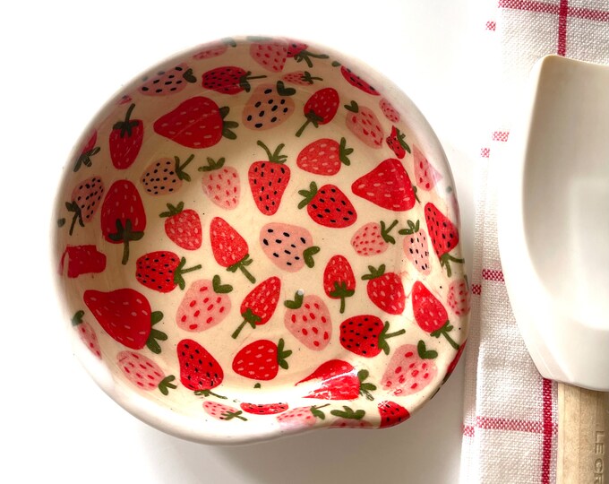 Strawberry Spoon Rest, Coffee Bar Rest, Ceramic Utensil Holder ...
