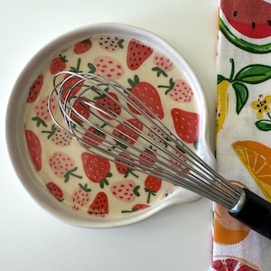 Strawberry Spoon Rest, Coffee Bar Rest, Ceramic Utensil Holder ...
