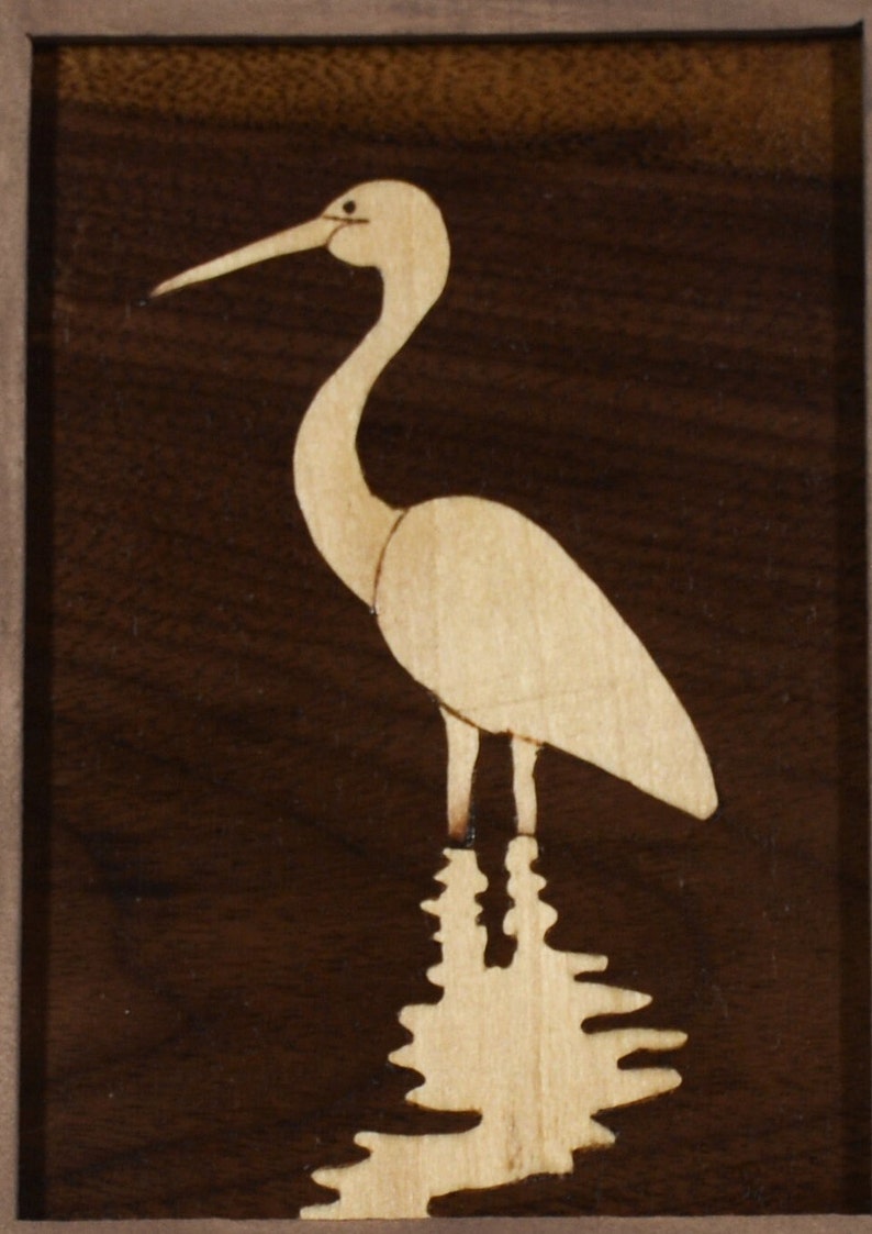 Wood Inlay Marquetry Artwork, Crane Marquetry Artwork - Etsy