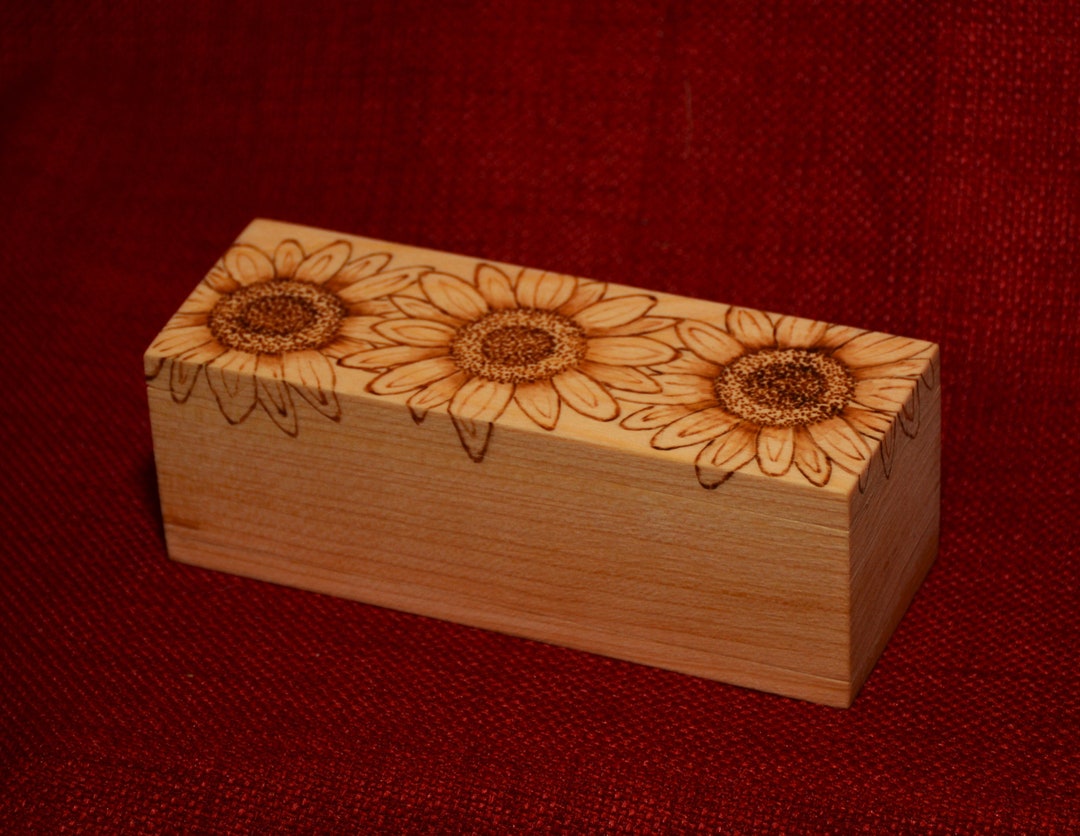 Sunflower Wood Burned Box, Pyrography Box, Home Decor, Trinket Box ...