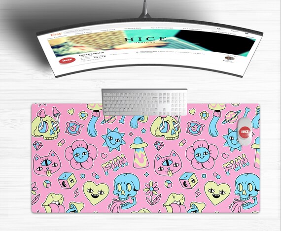 Kawaii Pastel Pink Desk Mat Cute Pastel Elements Desk Pad - Etsy