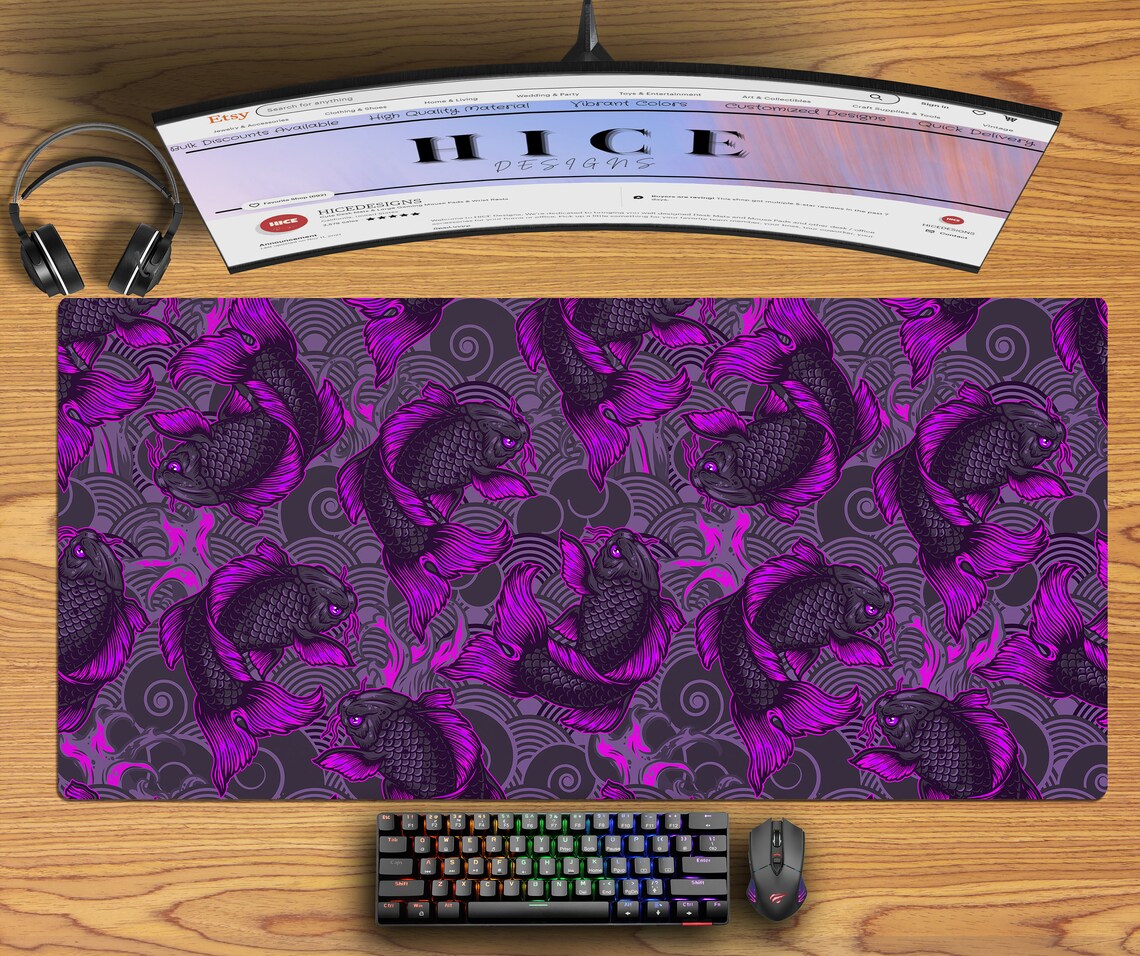 Purple Koi Fish Desk Mat Japanese Desk Mat Extra Large With - Etsy
