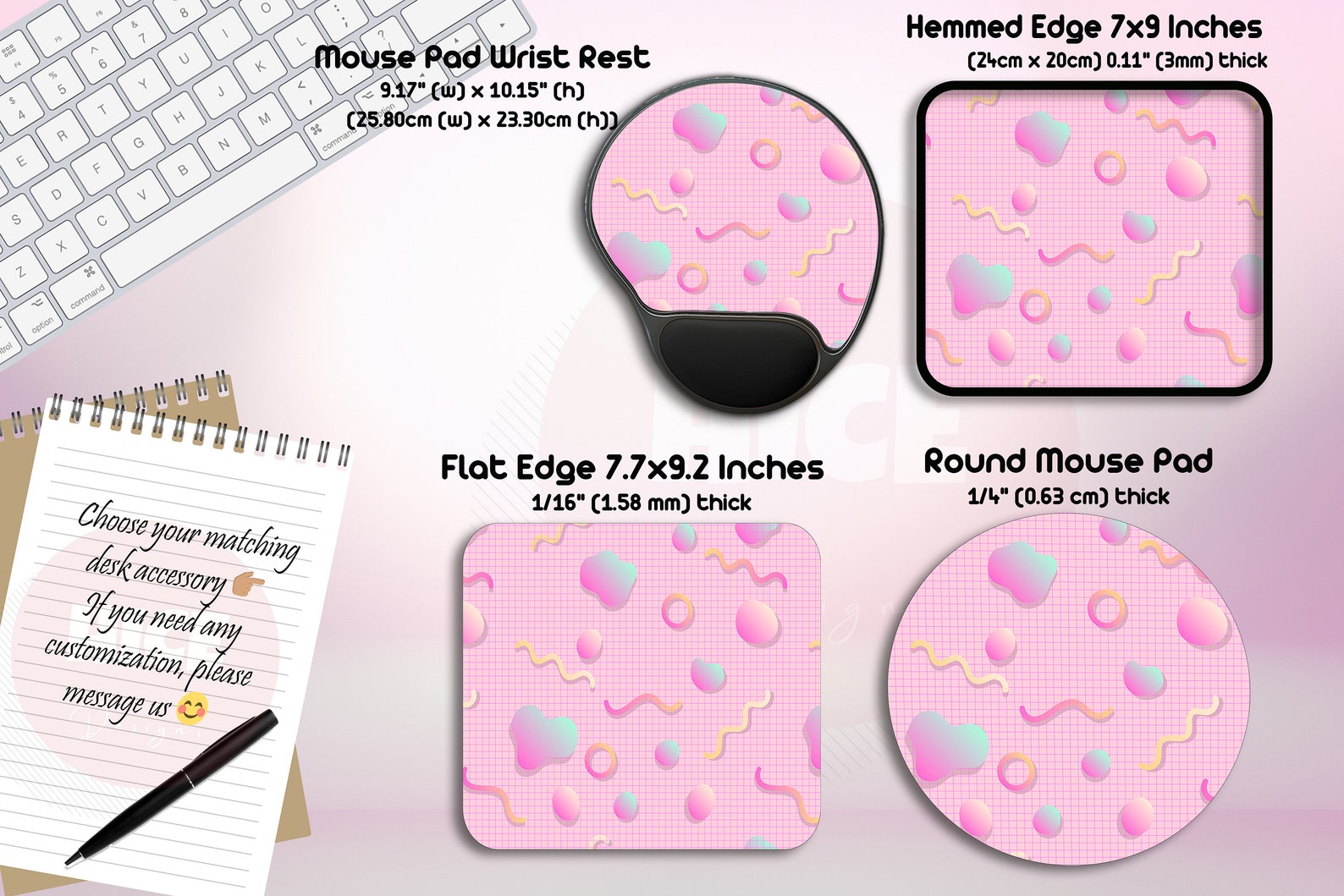 Pastel Pink Grid Background Desk Mat Desk Mat Extra Large - Etsy