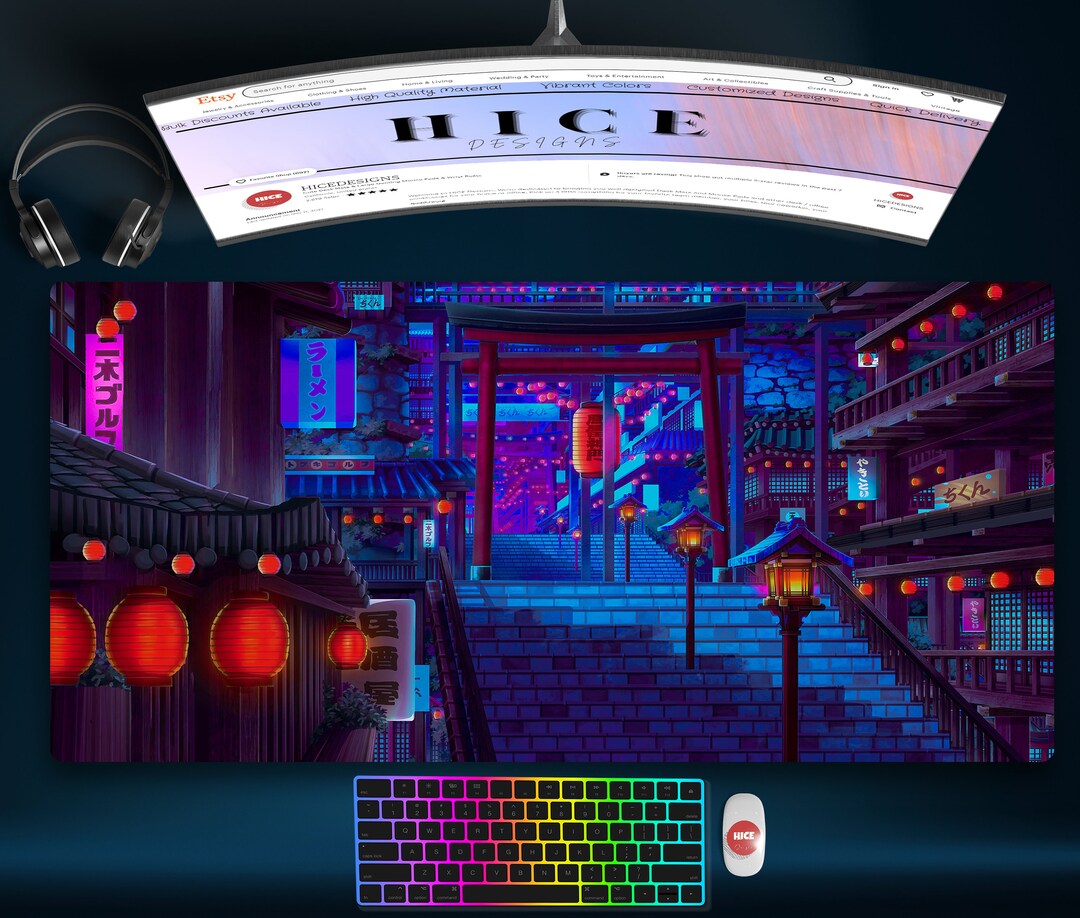 Japan Torii Gate Anime City Desk Mat, Anime Desk Mat Japanese, Desk Mat ...