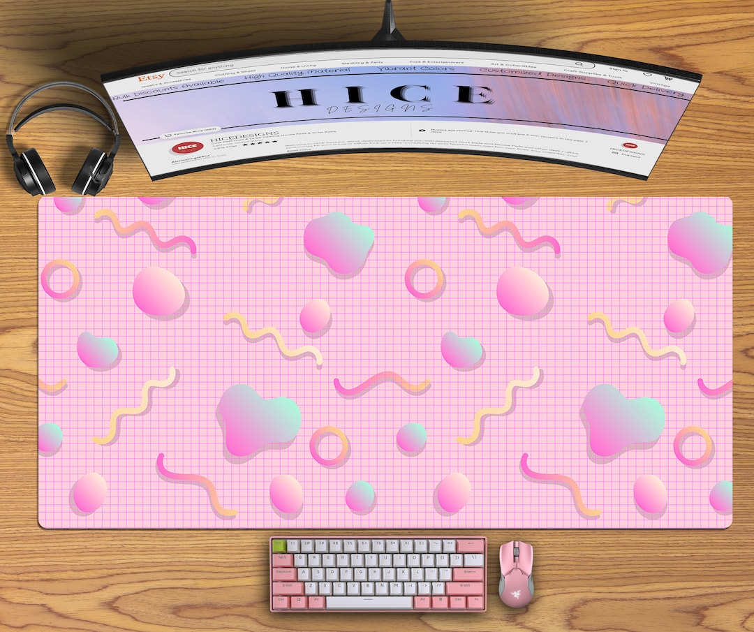 Pastel Pink Grid Background Desk Mat, Desk Mat Extra Large, Cute Gamer ...
