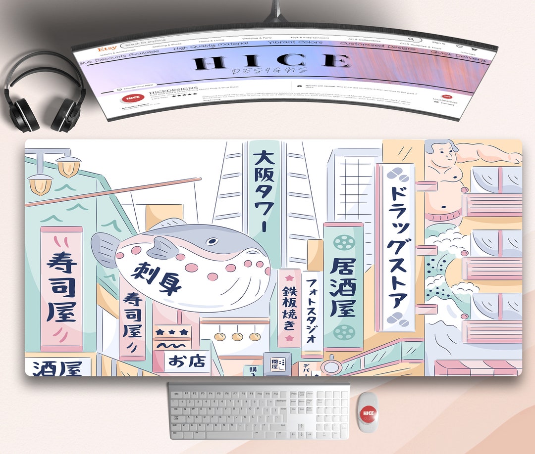 Cute Japanese Outdoor Illustration Desk Mat, Desk Mat Cute, Desk Mat ...