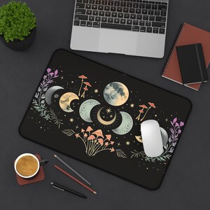 Botanical Moon Phases Desk Mat, Celestial Mousepad, Witchy Mouse Pad ...