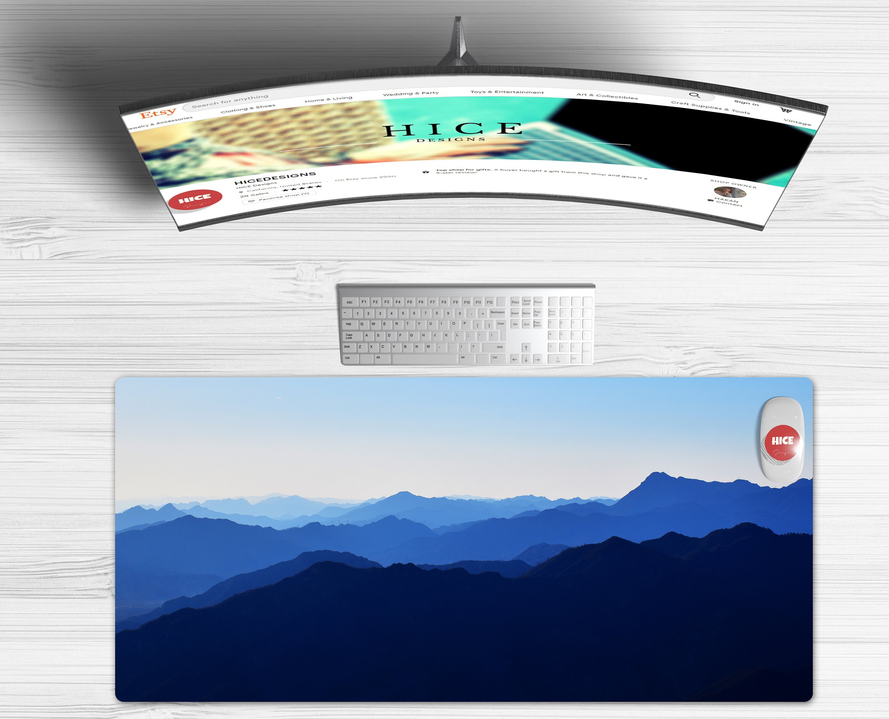 Abstract Landscape Blue Desk Mat Extra Large Desk Mat Cute | Etsy