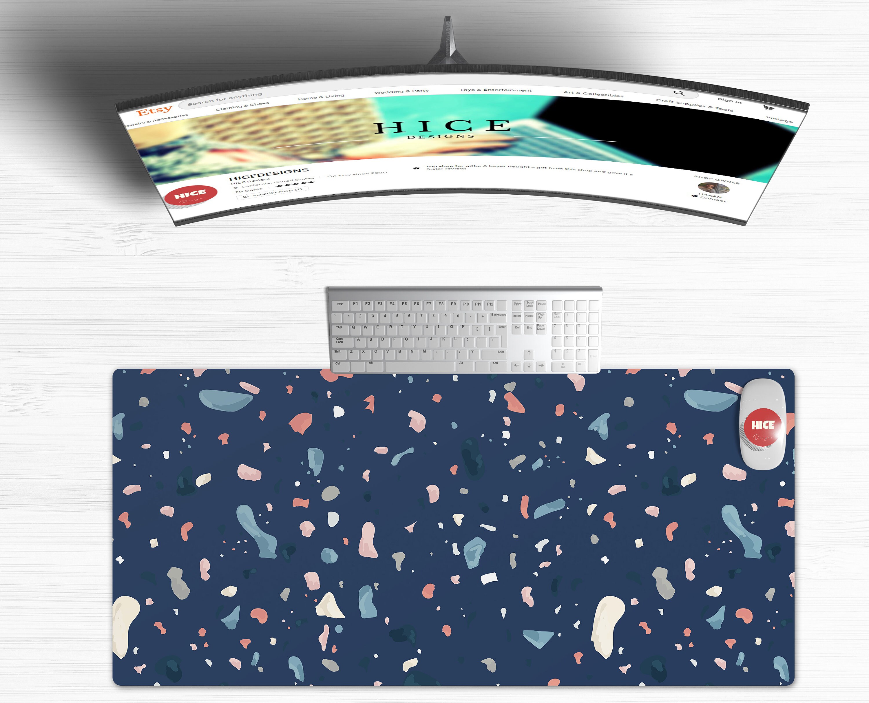 Aesthetic Terrazzo Print Blue Desk Mat Desk Mat cute Desk | Etsy