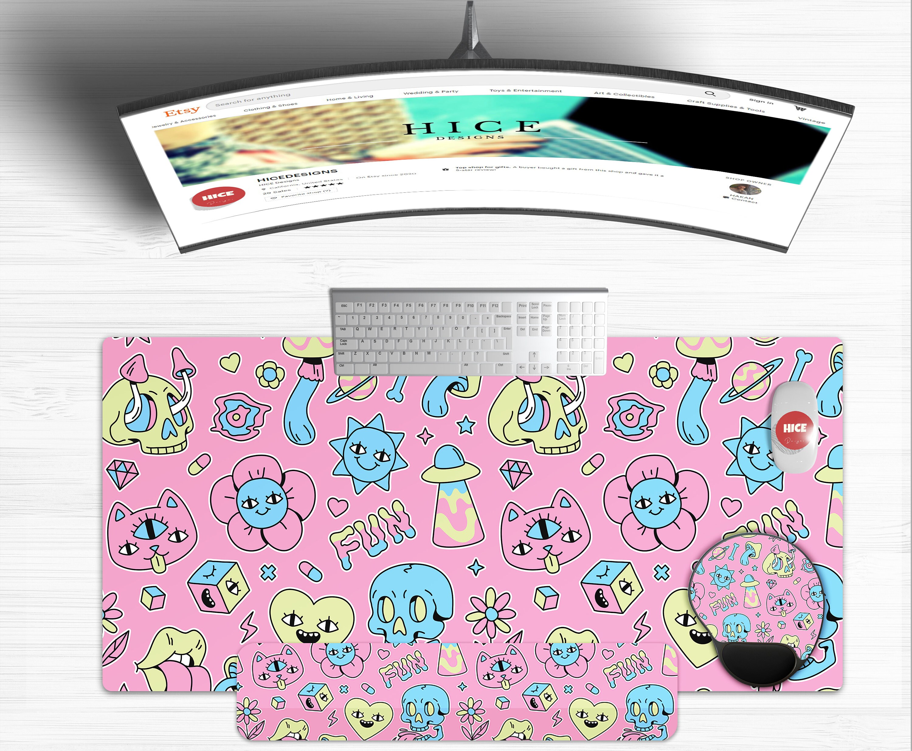 Kawaii Pastel Pink Desk Mat Cute Pastel Elements Desk Pad - Etsy