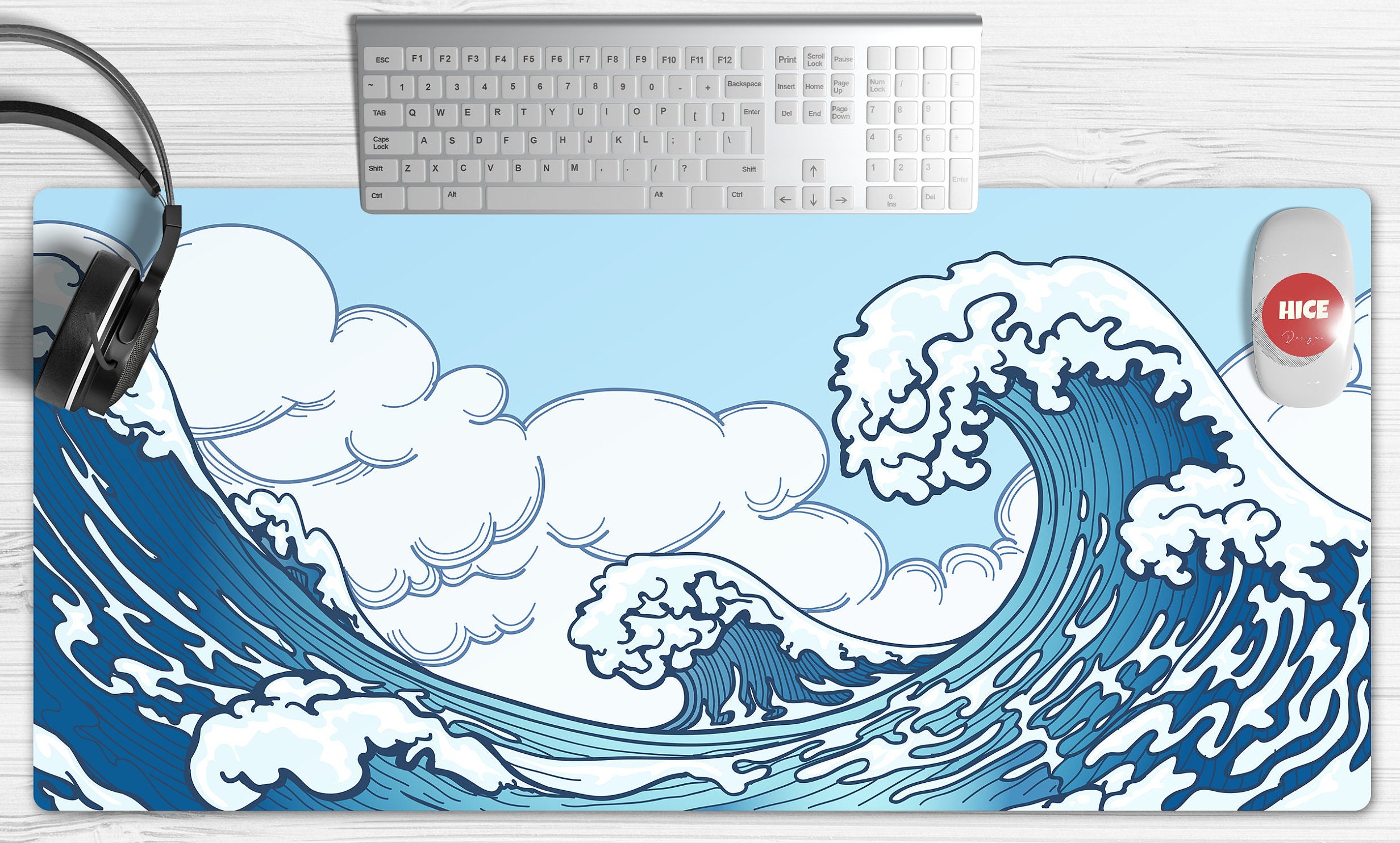 Japanese Wave Desk Mat Cute Extended Mouse Pad Cute Mouse | Etsy