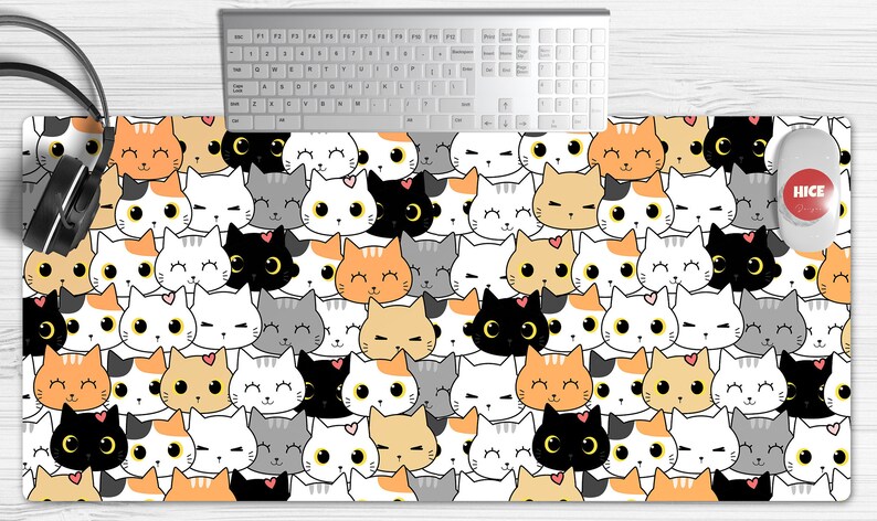 Cute Cat Pattern Large Desk Pad Cute Desk Mat Animal Mouse | Etsy