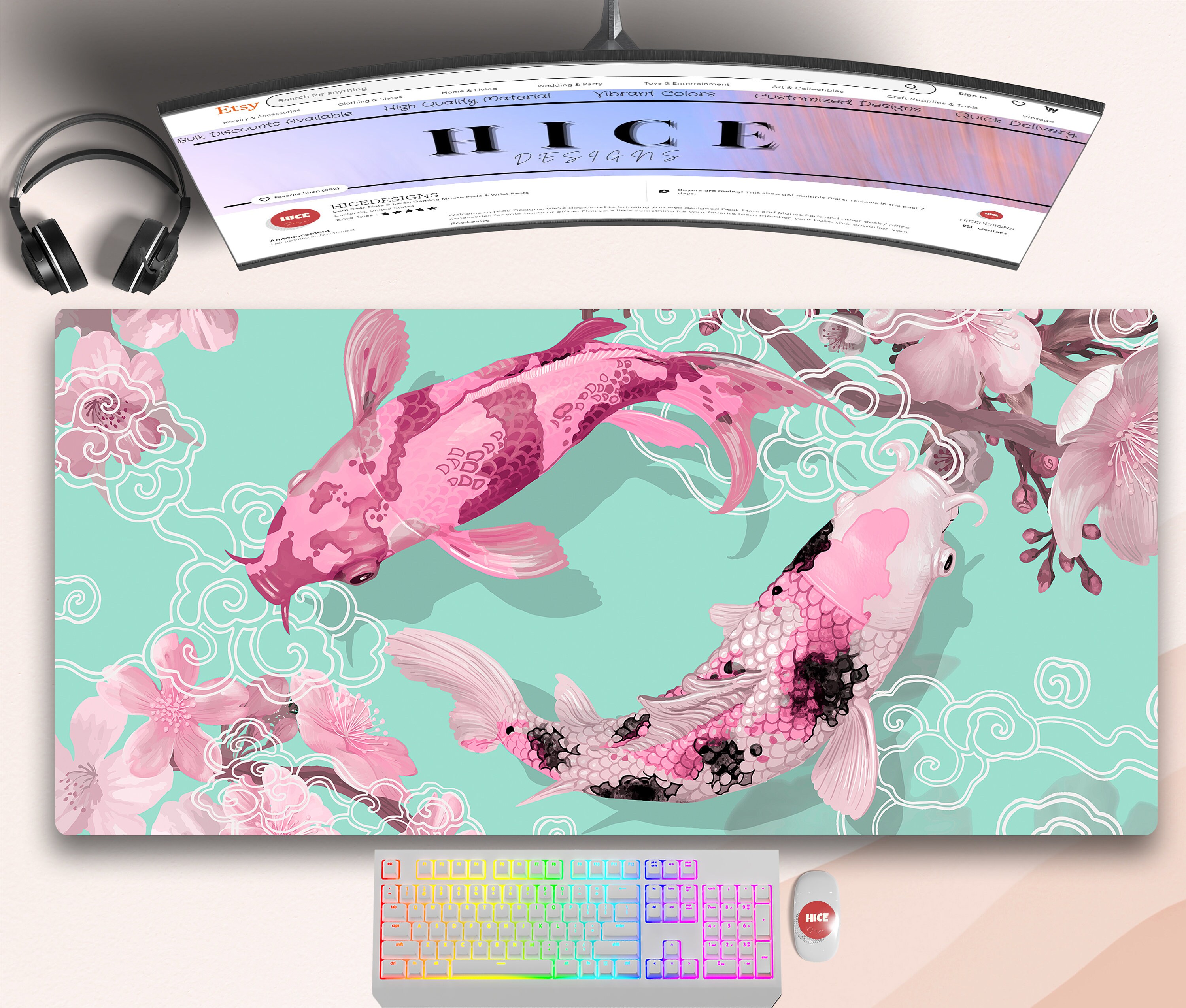 Kawaii Desk Mat Japanese Koi Fish Cute Mouse Pad for Gamer - Etsy