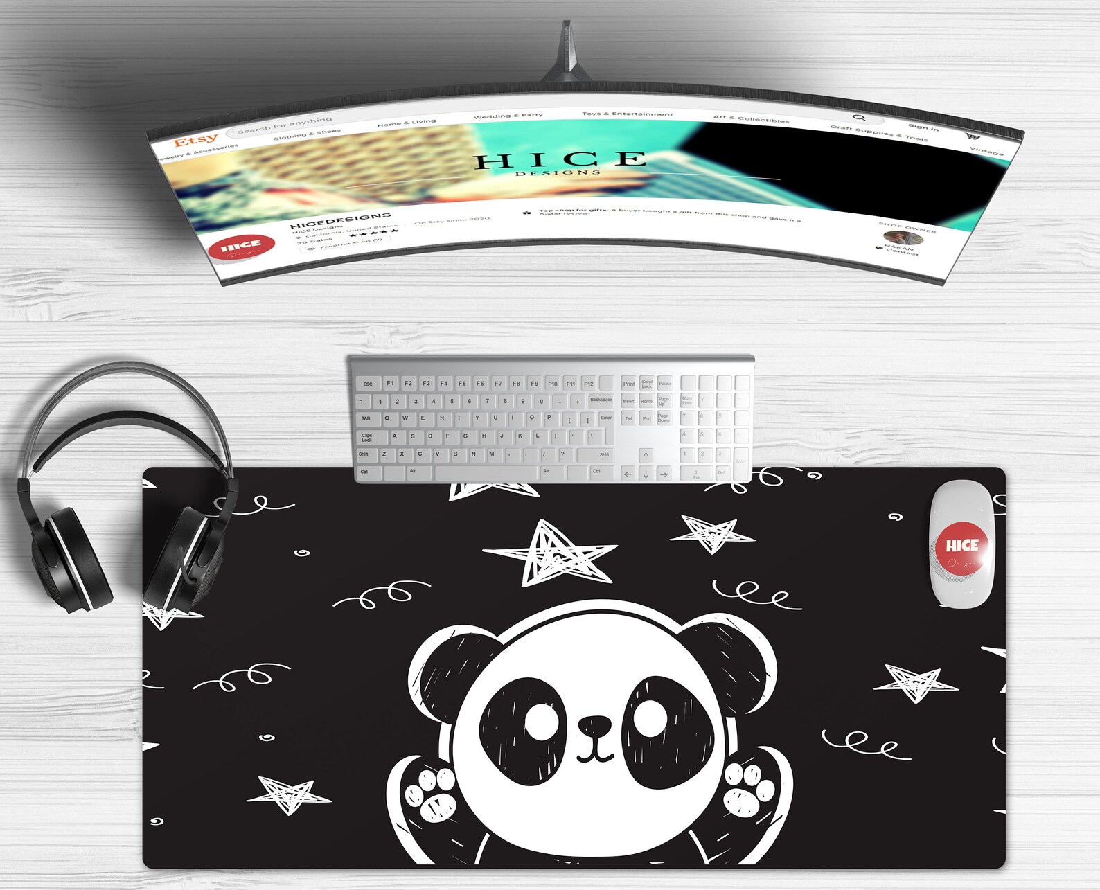 Cute Panda Black Desk Mat Desk Mat Cute Cute Desk Pad Desk | Etsy
