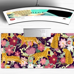 Leopard Print With Tropical Flowers Extra Large Desk Mat , Multiple ...