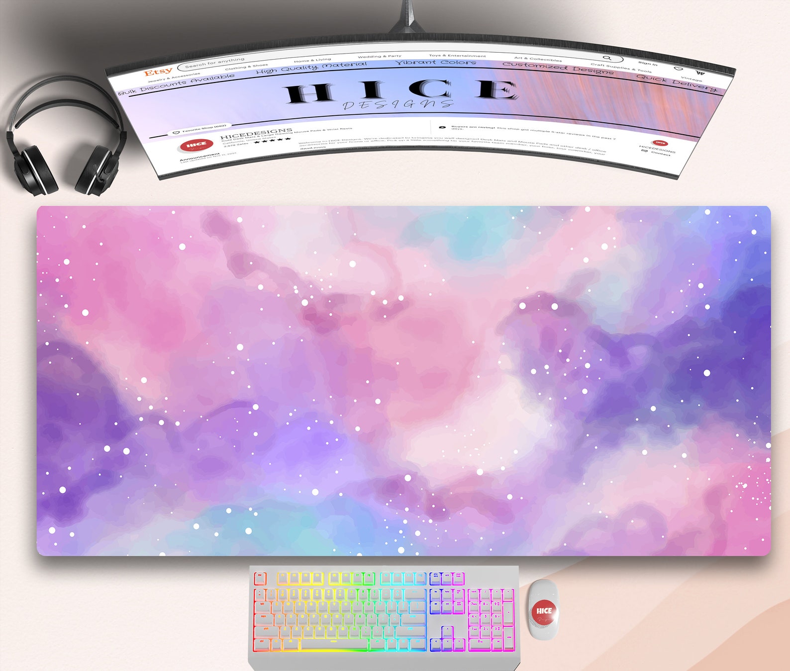 Purple Starry Sky Cute Desk Mat Large Gaming Mouse Pad - Etsy